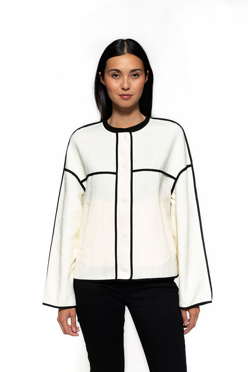 Veste courte oversize sans col pur coton écru - Trench & Coat – Trench ...