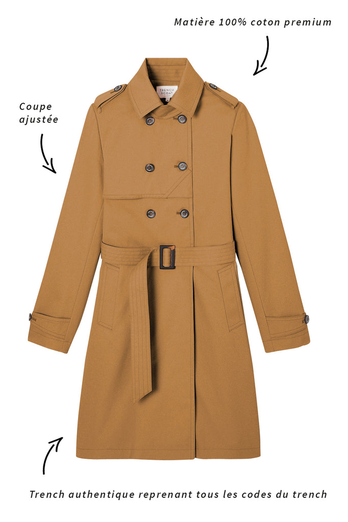 Trench authentique en pur coton premium caramel femme - Trench & Coat ...